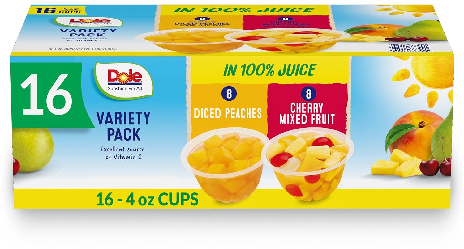Dole Fruit Bowls, Peaches and Cherry Mixed Fruit Variety Pack, 4oz 16 ...