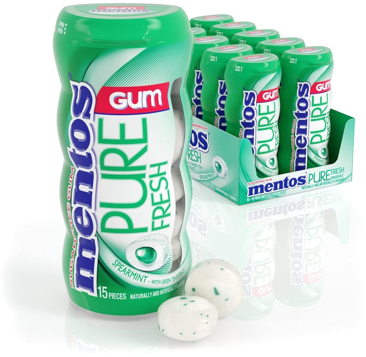 Mentos Pure Fresh Sugar-Free Chewing Gum with Xylitol, Spearmint, 15 ...