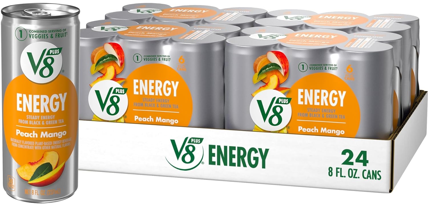 V8 +Energy, Juice Drink with Green Tea, Peach Mango, 8 oz. Can (4 packs ...